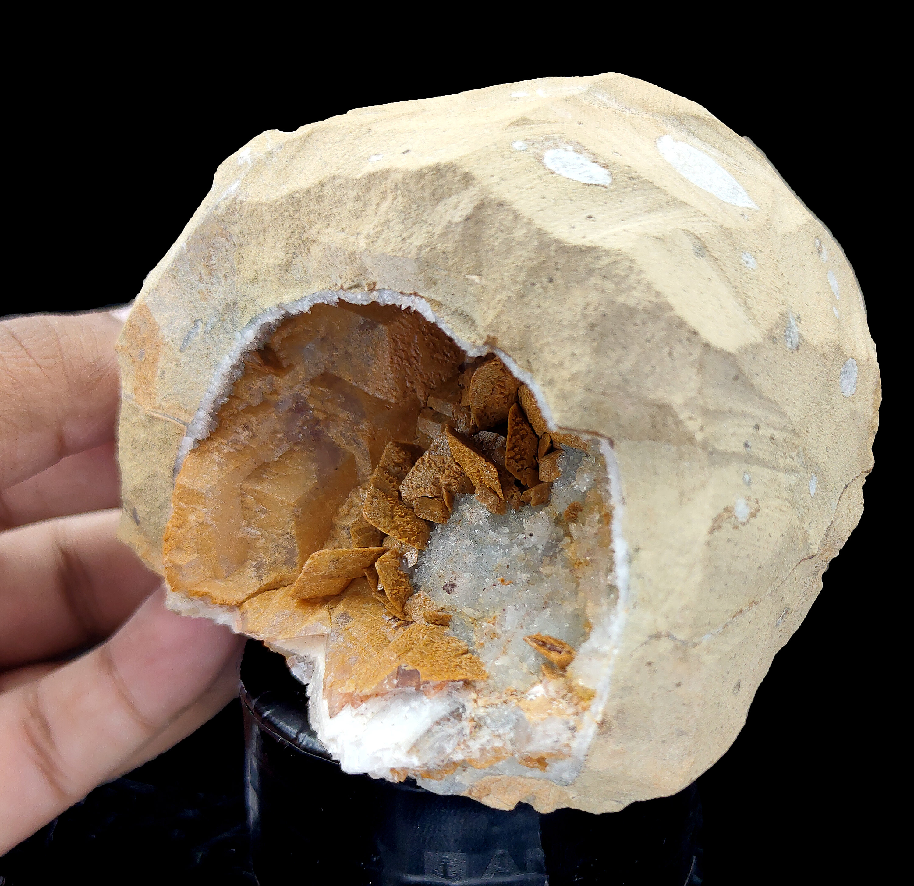 Natural Rare Calcite Cluster in Chalcedony Geode Rock, Crystal, Mineral ...