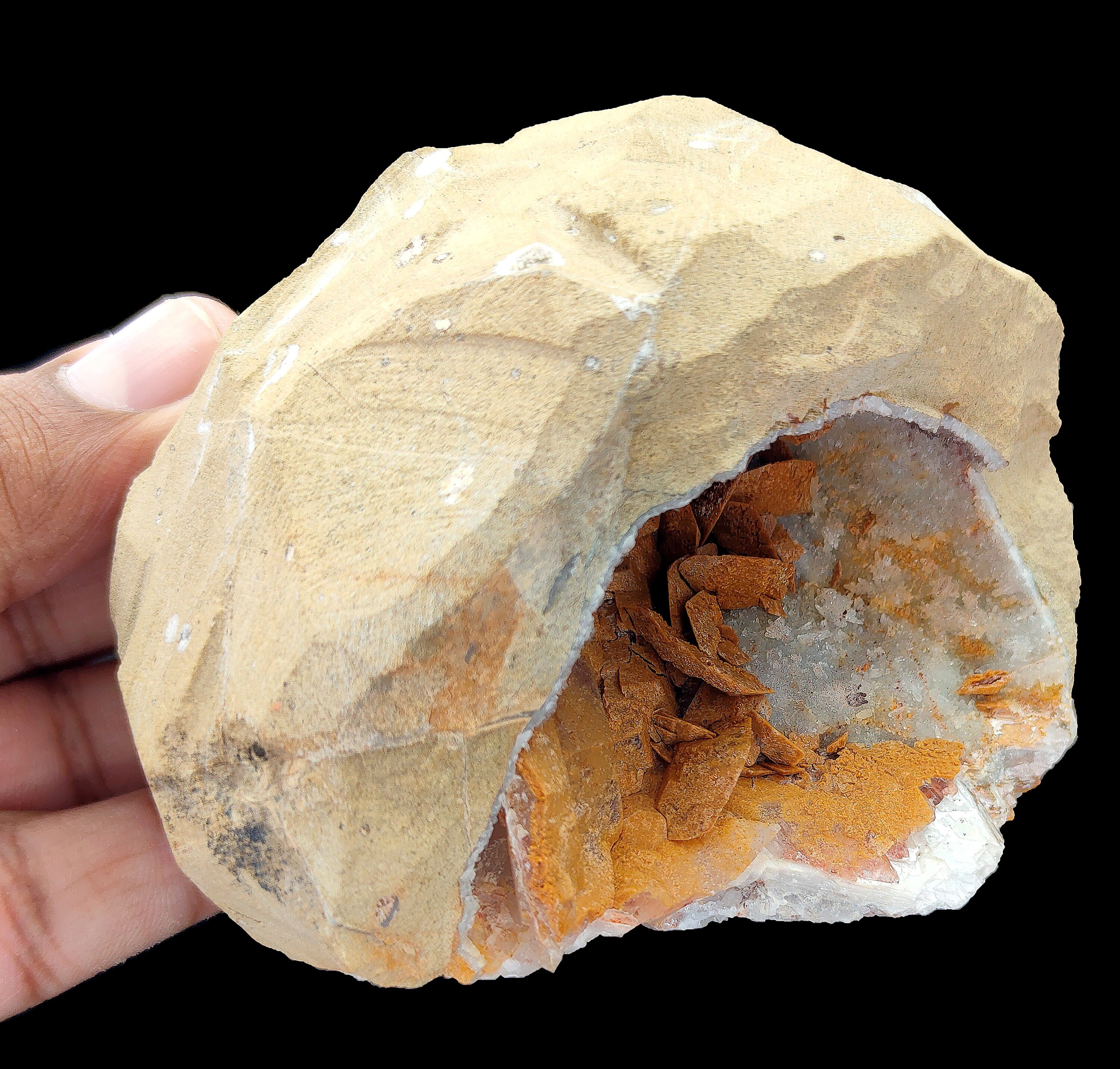 Natural Rare Calcite Cluster in Chalcedony Geode Rock, Crystal, Mineral ...