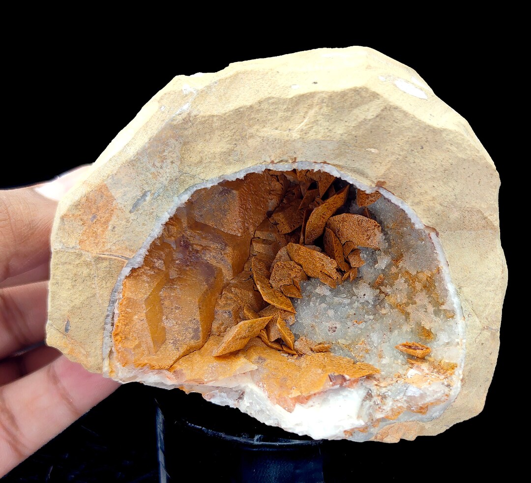 Natural Rare Calcite Cluster in Chalcedony Geode Rock, Crystal, Mineral ...