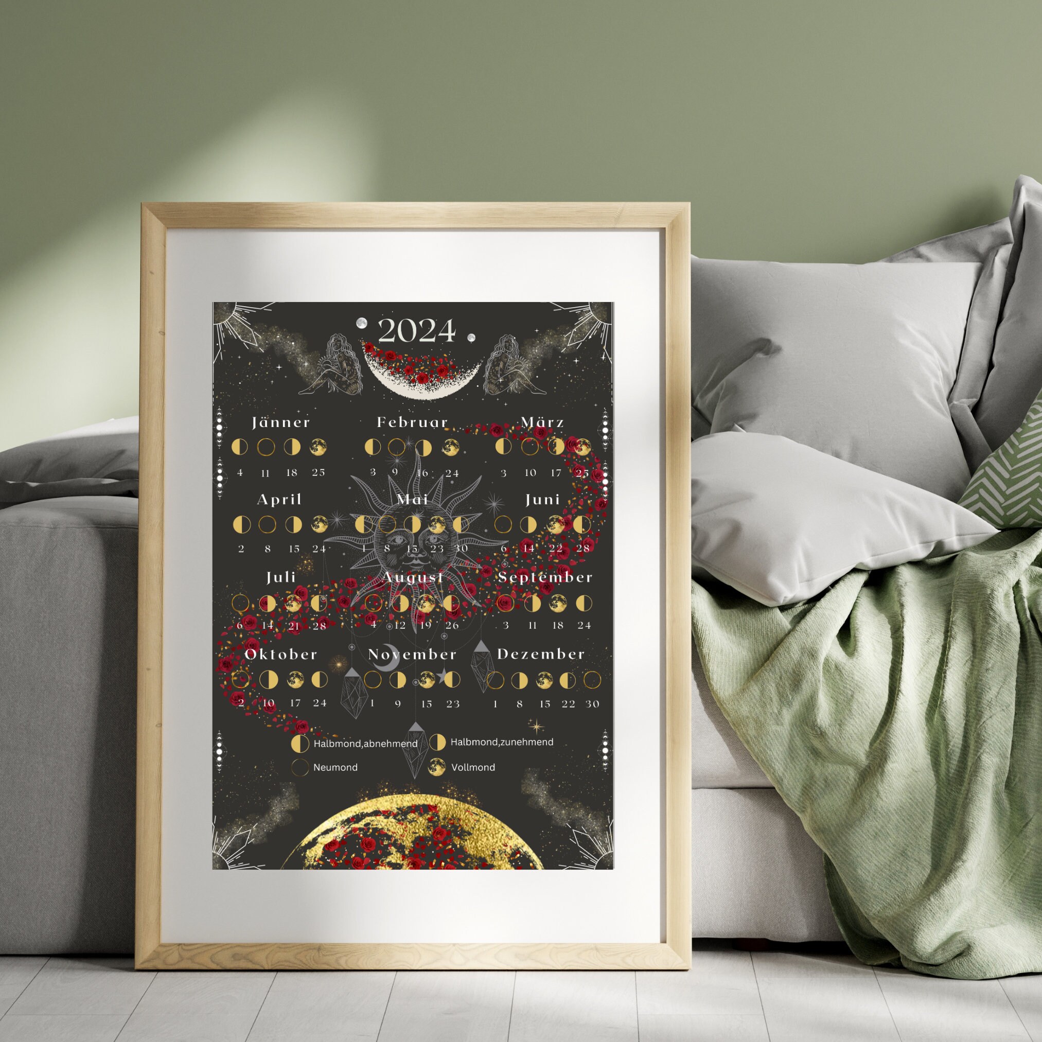 Lunar Calendar 2024 A3, A4 Astrology Calendar 2024, Calendar 2024, Moon ...