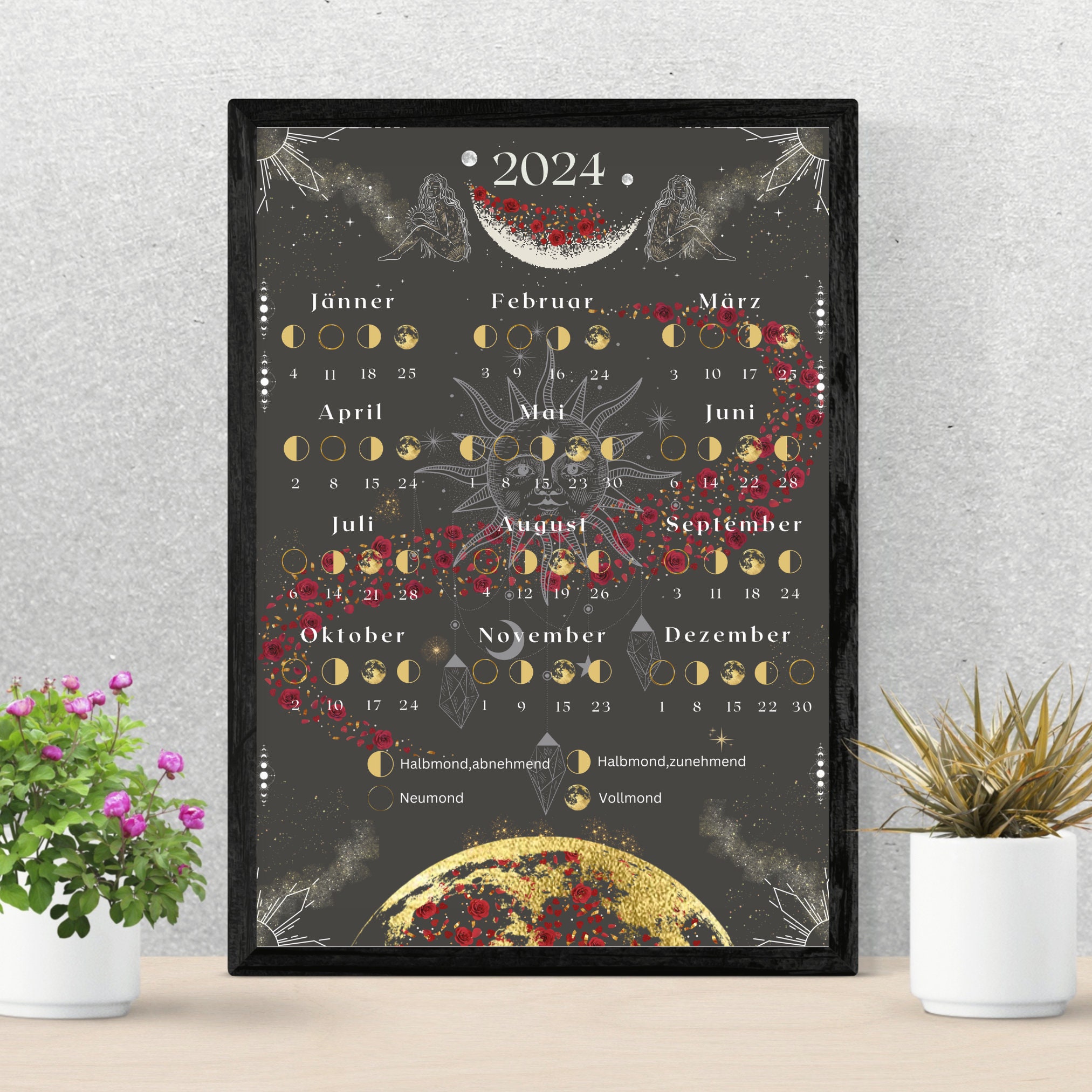 Lunar Calendar 2024 A3, A4 Astrology Calendar 2024, Calendar 2024, Moon ...