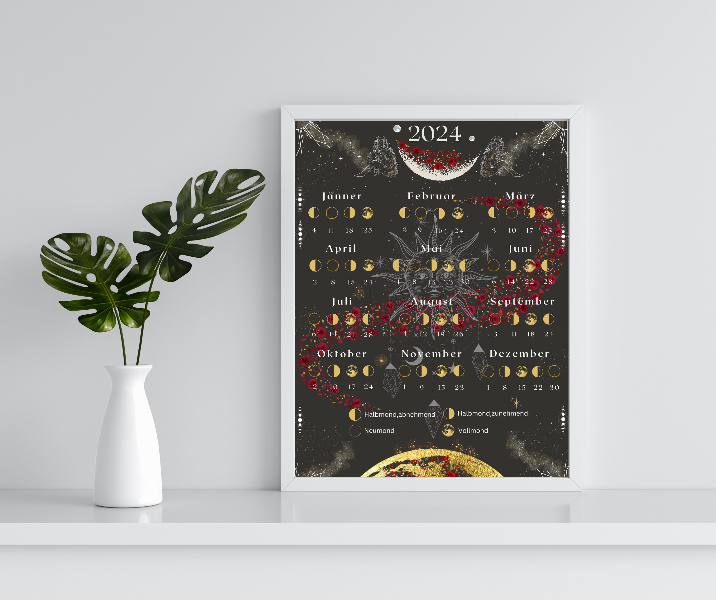 Lunar Calendar 2024 A3, A4 Astrology Calendar 2024, Calendar 2024, Moon ...