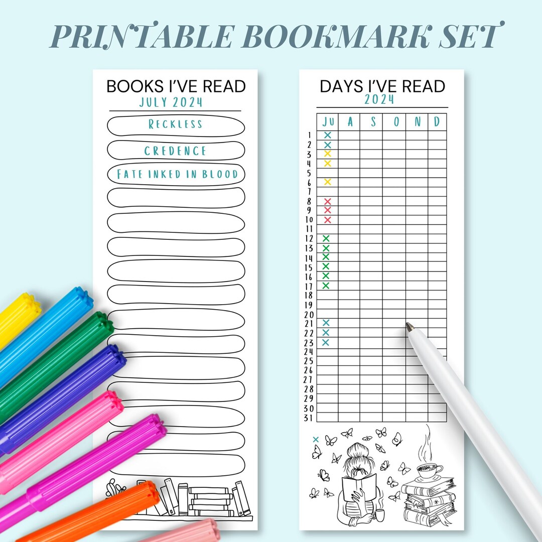 Printable Bookmark Reading Log Reading Tracker Book Tracker Monthly ...