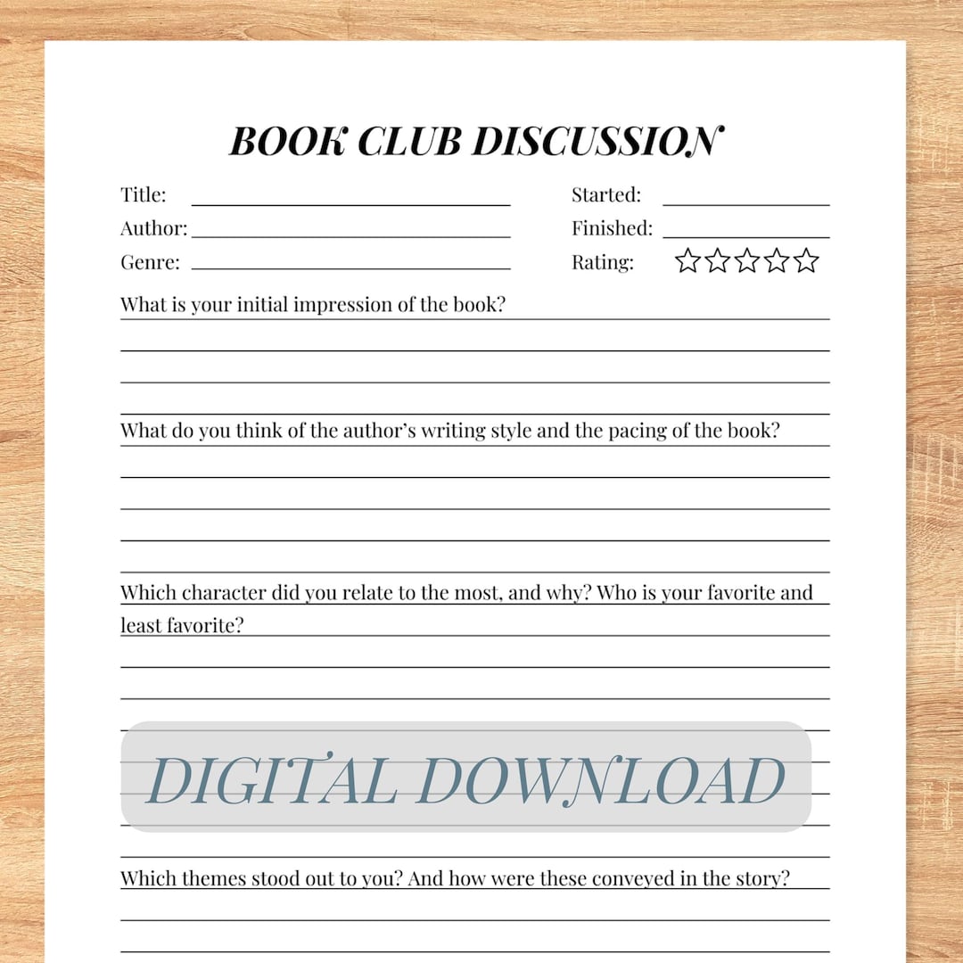 Printable Book Discussion Guide for Book Club Guided Book Review ...