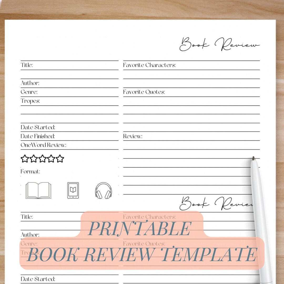 Printable TBR Book Review Template for Book Club Member Book Report for ...