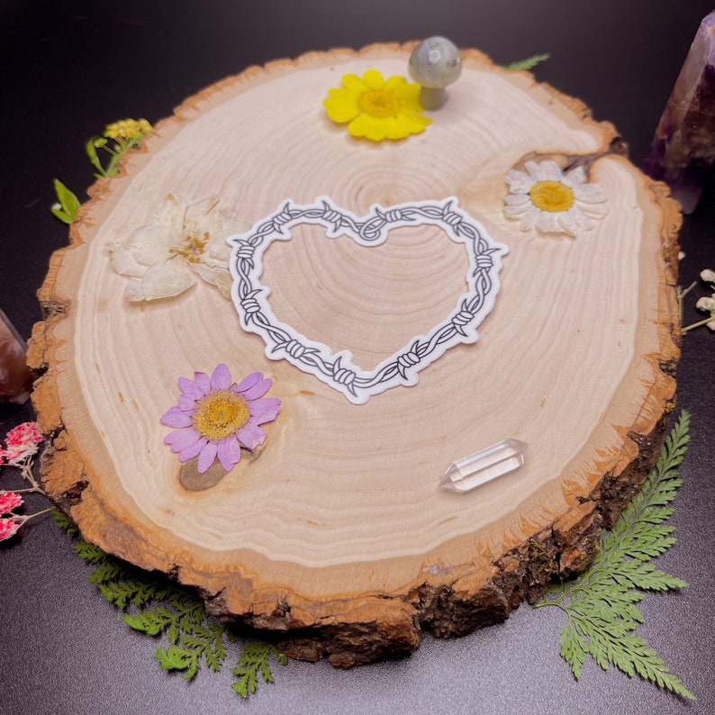 Black and White Barbed Wire Alternative Heart, Water-resistant Sticker ...