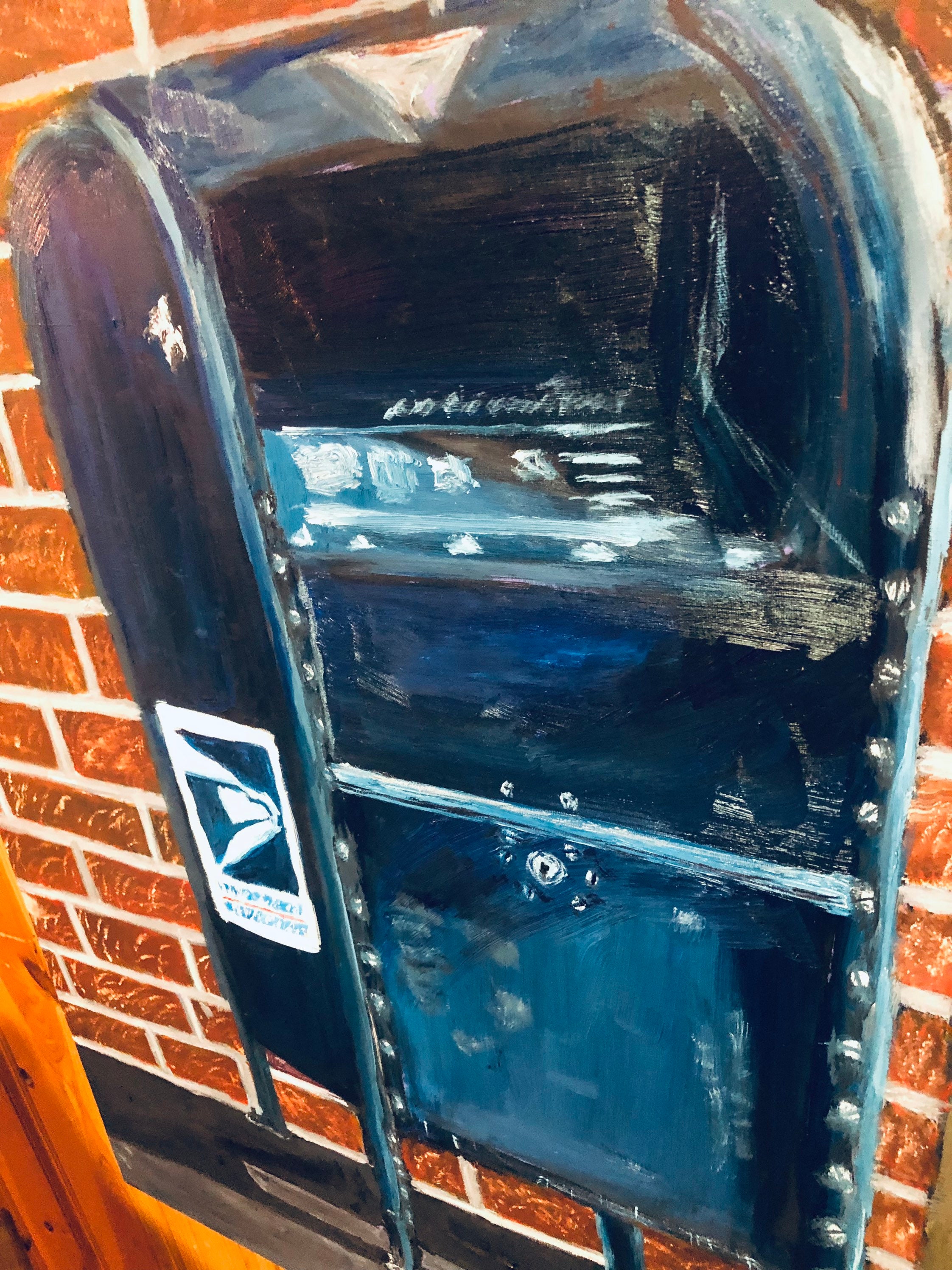 30x40 Blue Mail Box USPS Against Brick Wall Original Oil Painting ...