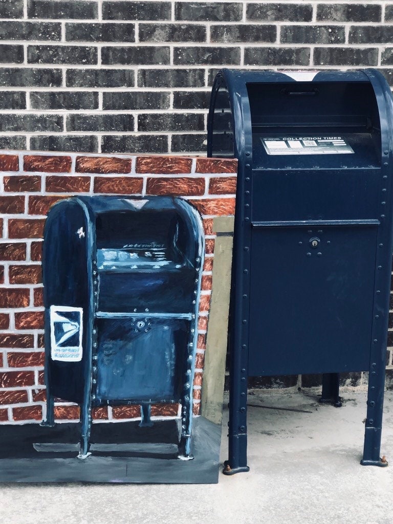 30x40 Blue Mail Box USPS Against Brick Wall Original Oil Painting ...
