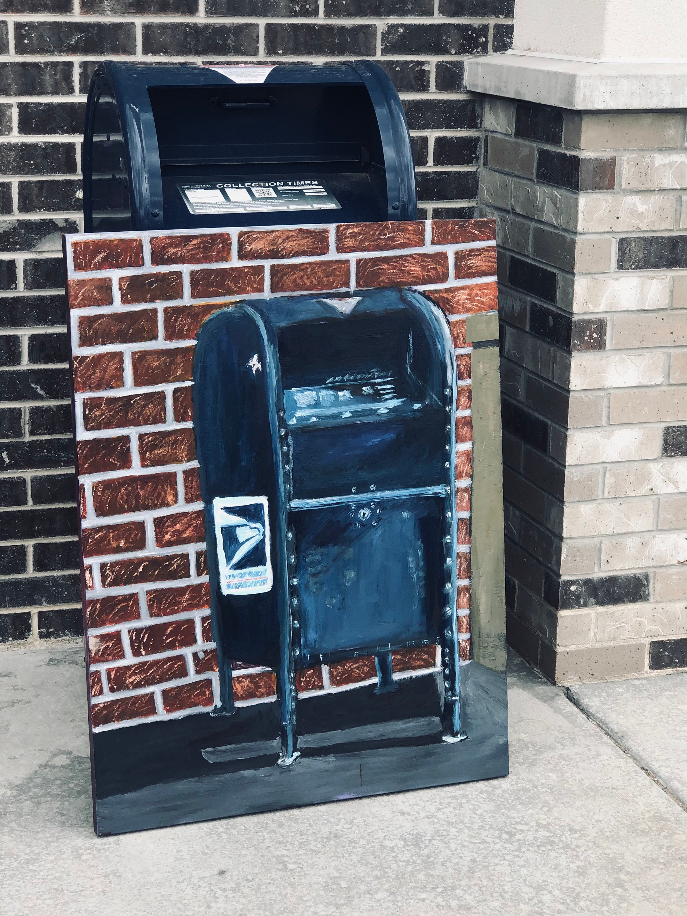 30x40 Blue Mail Box USPS Against Brick Wall Original Oil Painting ...