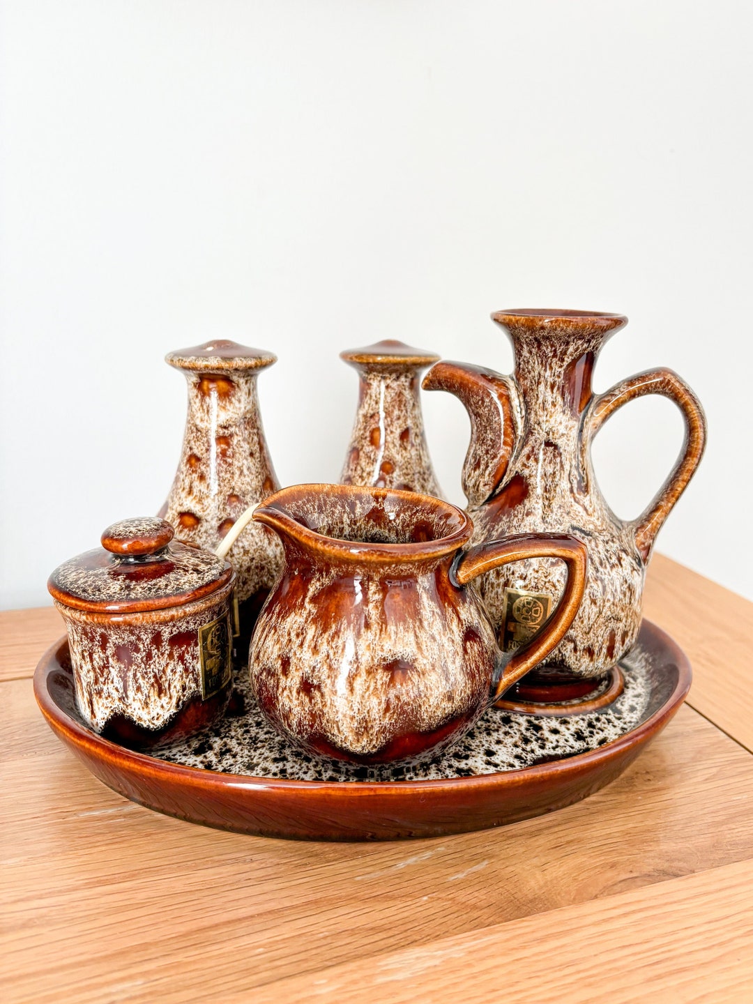Fosters Pottery Cruet Set, Vintage Fosters Honeycomb Glaze Cruet Set ...