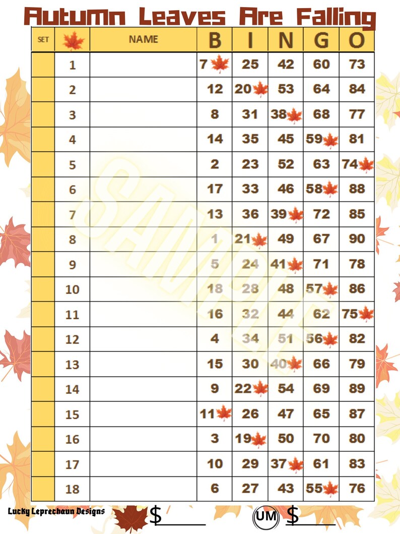 Autumn Bingo - Etsy