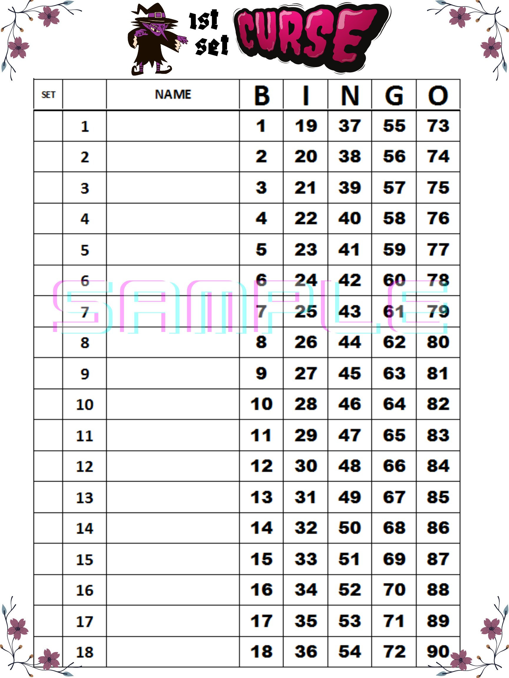 1st Set Curse Bingo - Etsy