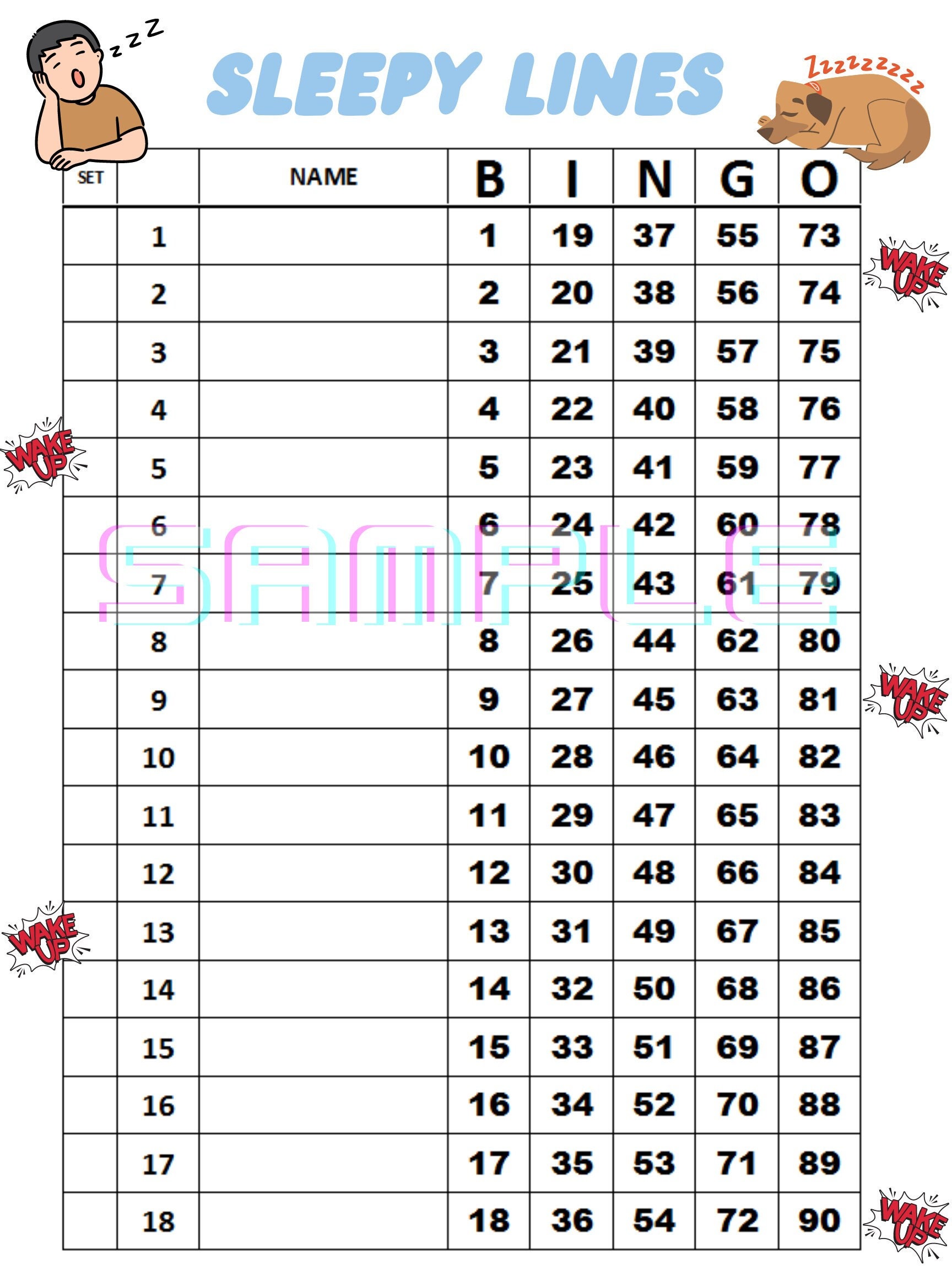 Sleepy Lines Bingo - Etsy