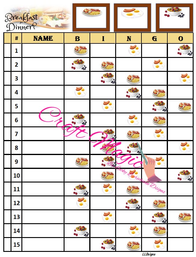 Breakfast for Dinner Bingo (straight, Mixed, Blank Incl) - Etsy