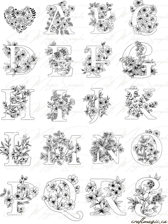 Floral Alphabet Clipart | Etsy