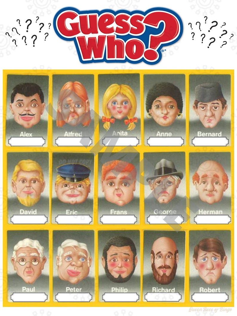 Guess Who Bingo Board - Etsy