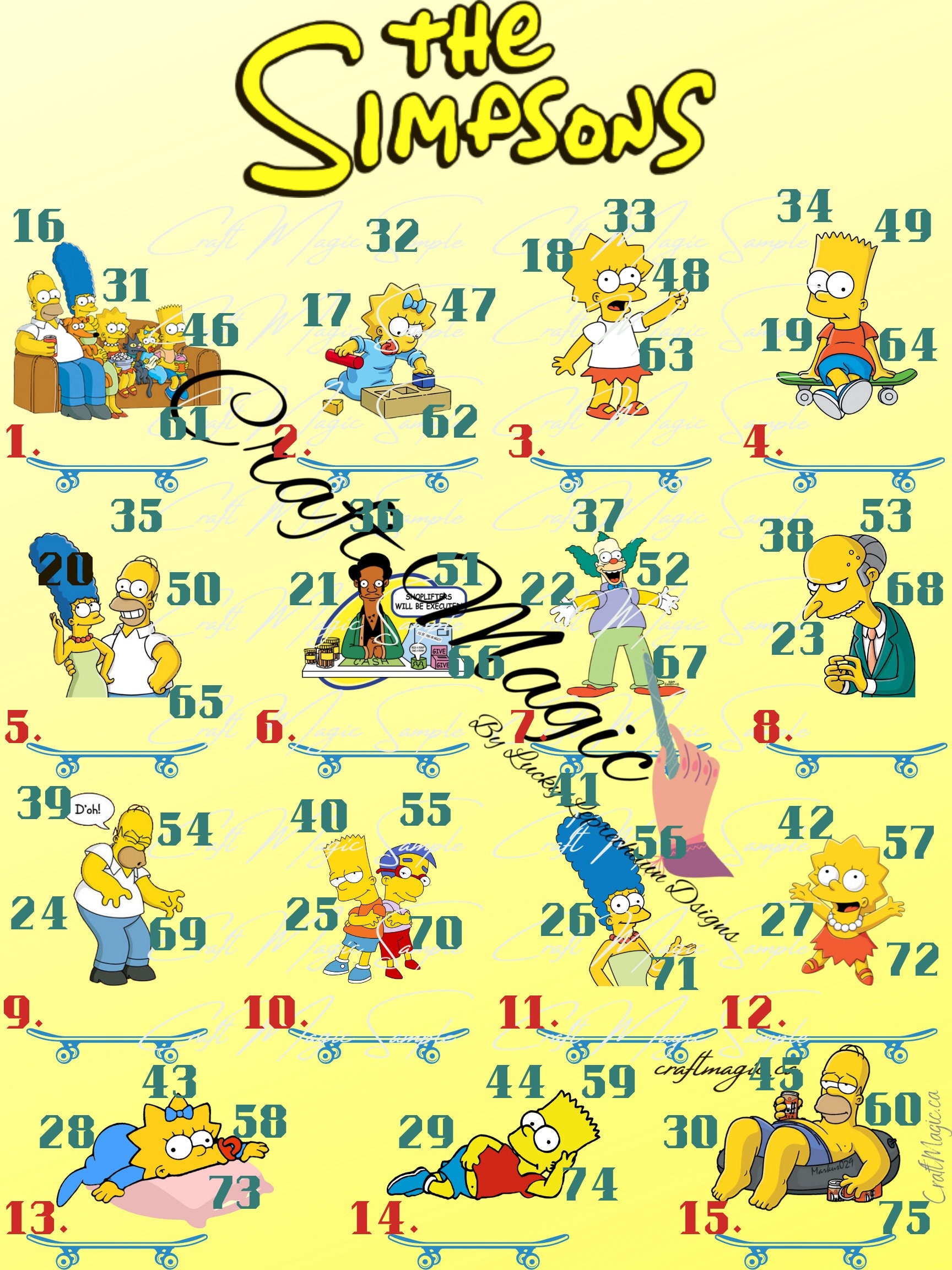 The Simpsons (75 Number Straight, Blank, Mixed) - Etsy