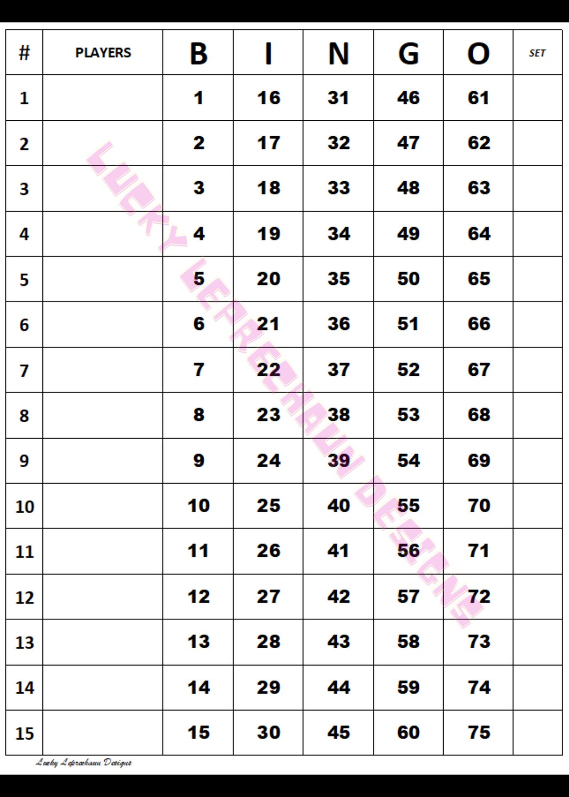 1-15 Bingo Board (mixed, Straight, Blank) - Etsy