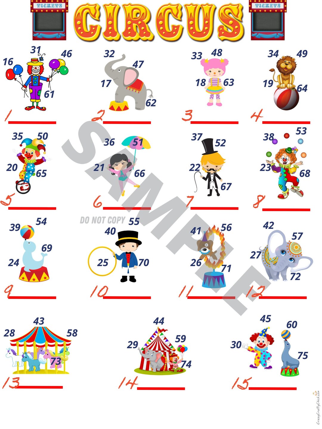 A Night at the Circus Bingo - Etsy