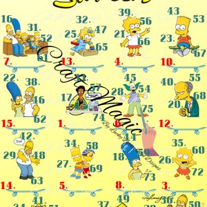 The Simpsons (75 Number Straight, Blank, Mixed) - Etsy