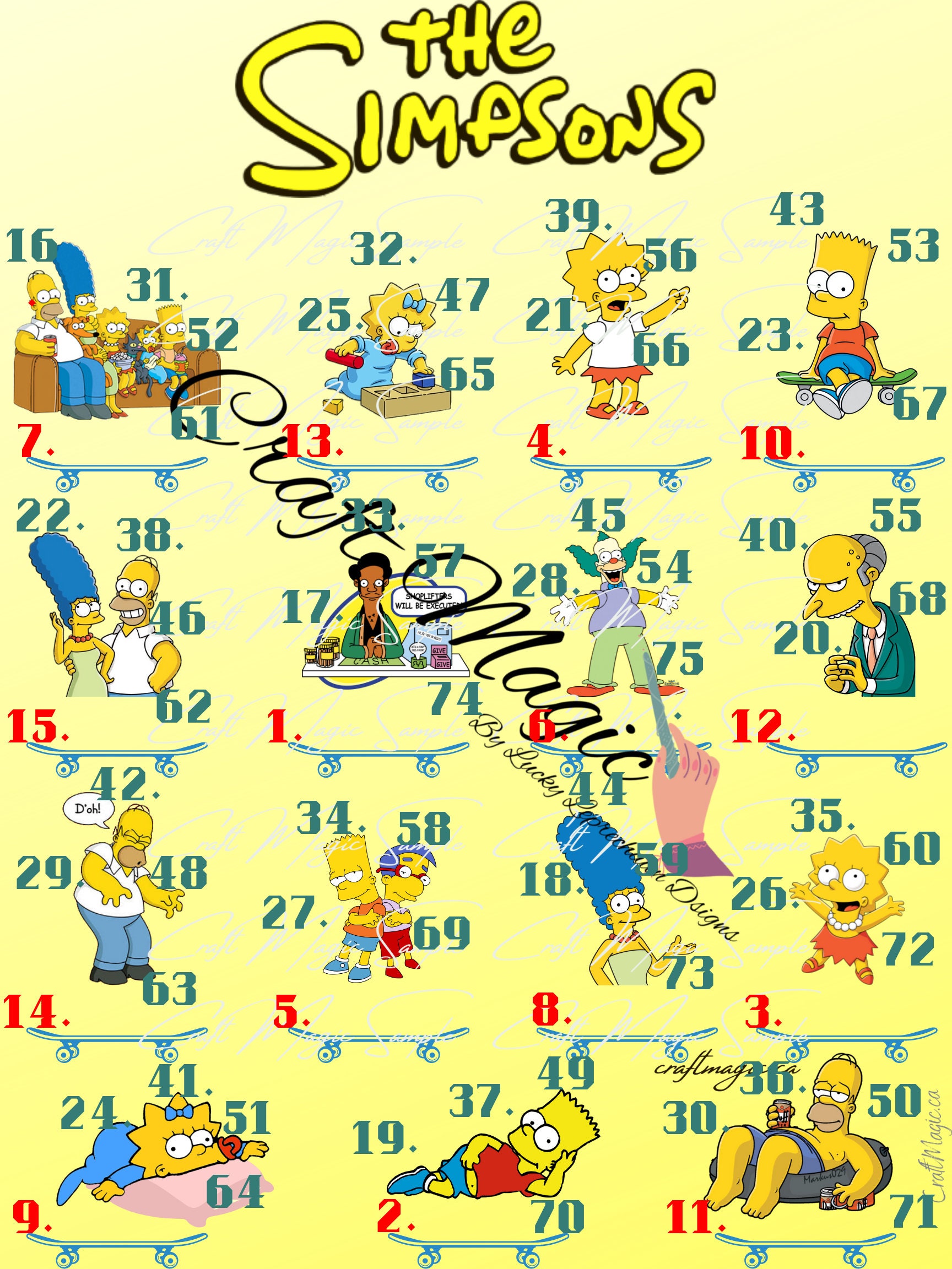 The Simpsons (75 Number Straight, Blank, Mixed) - Etsy