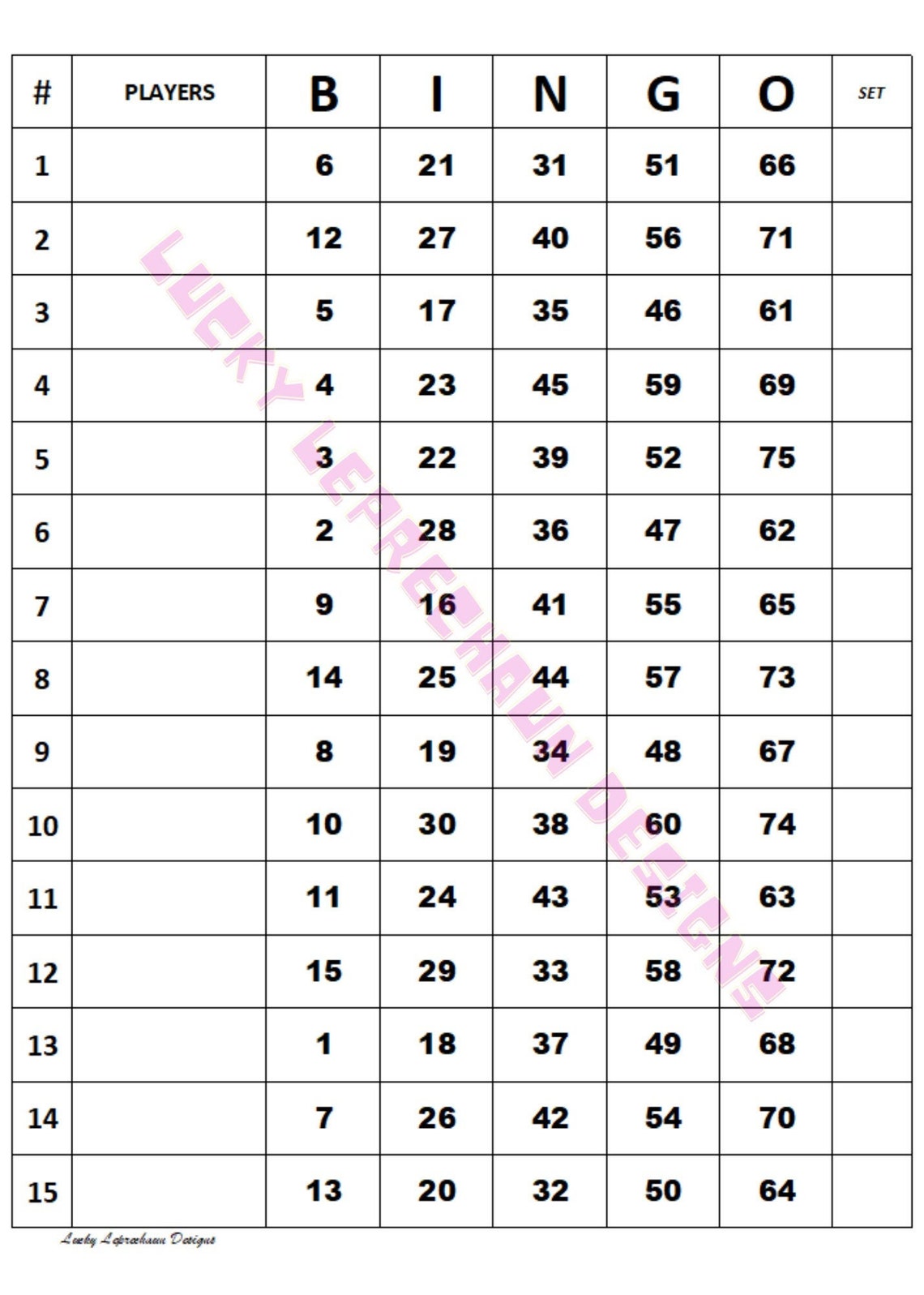 1-15 Bingo Board (mixed, Straight, Blank) - Etsy