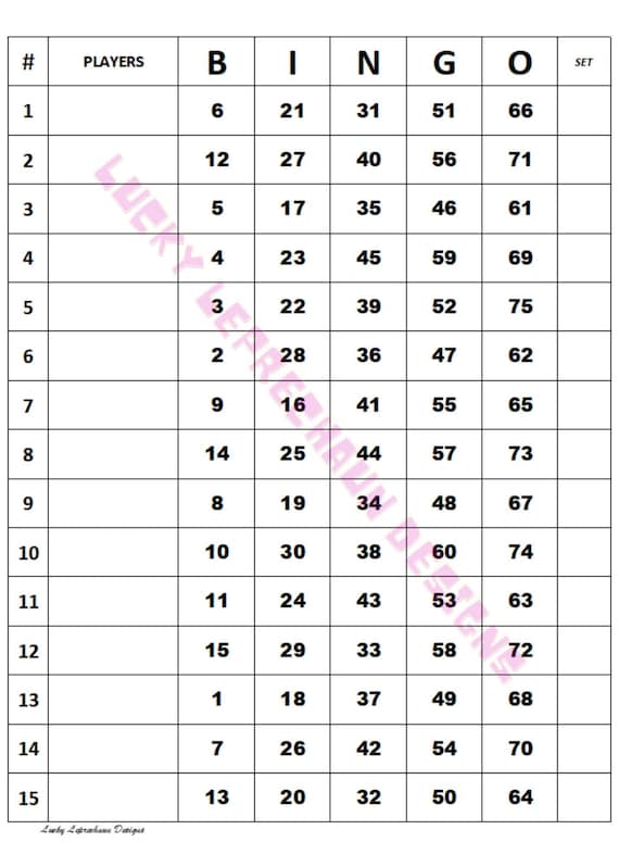 1-15 Bingo Board mixed Straight Blank | Etsy