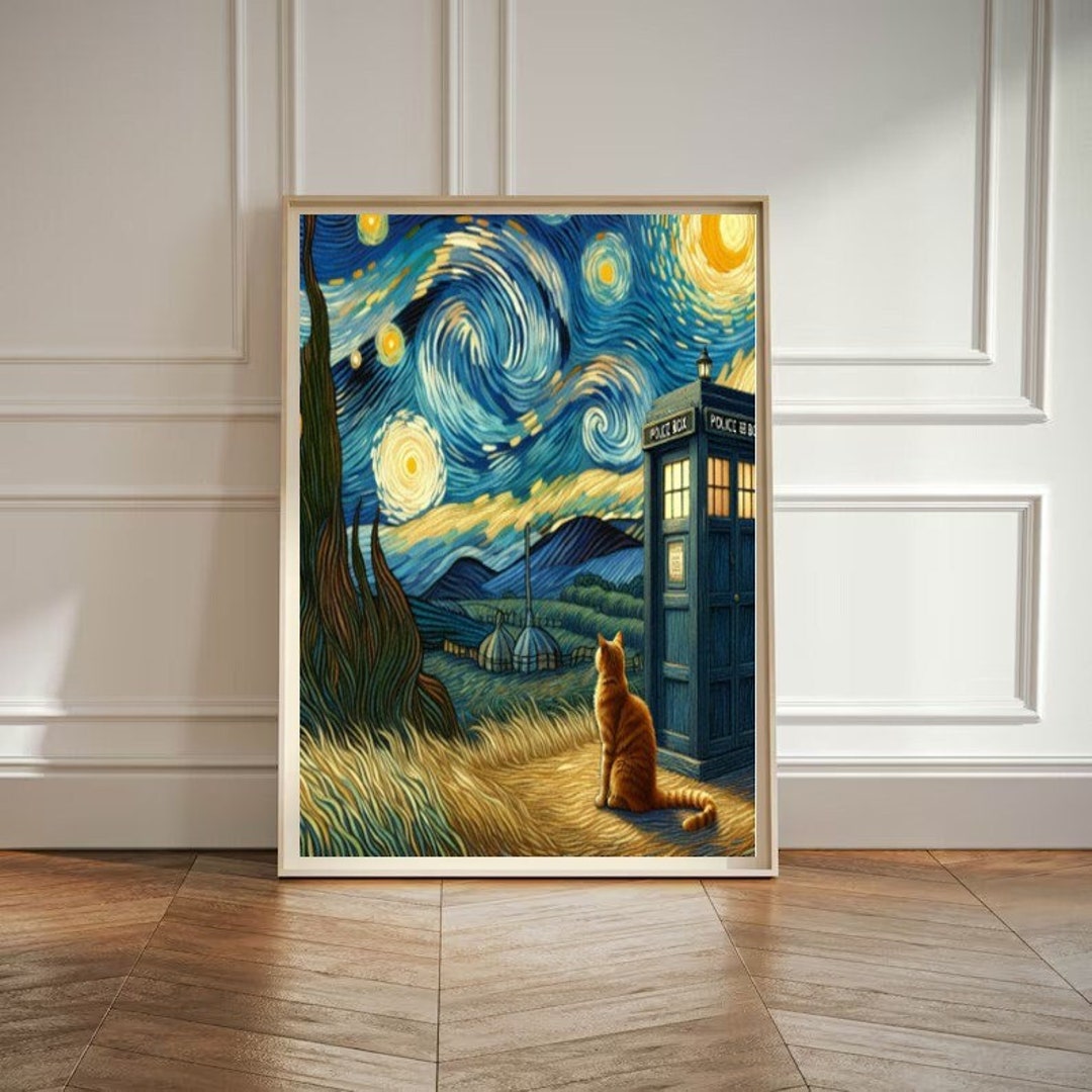 Van Gogh With Tardis Starry Night Print,van Goth Starry Poster ...
