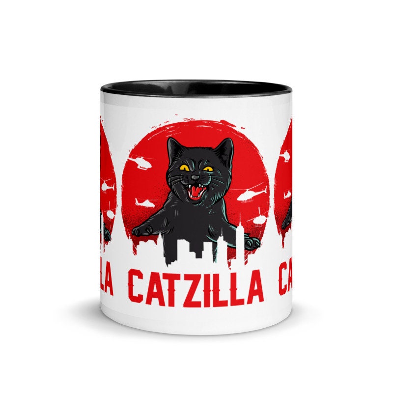 Catzilla Godzilla Funny Cat Mug Black White Coffee Mug Mug - Etsy