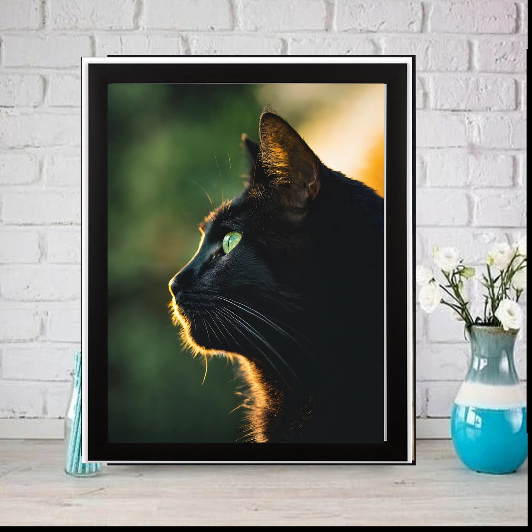 Black Cat Poster , Black Cat Wall Art Black Cat Print black Cat Artwork ...