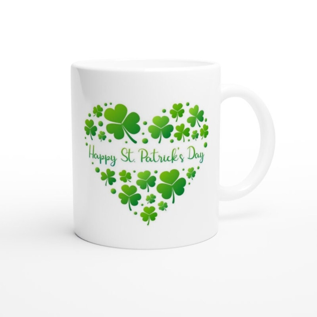 Happy St.patrick’s Day Coffee Mug, Shamrock Heart Shaped 11oz Ceramic ...
