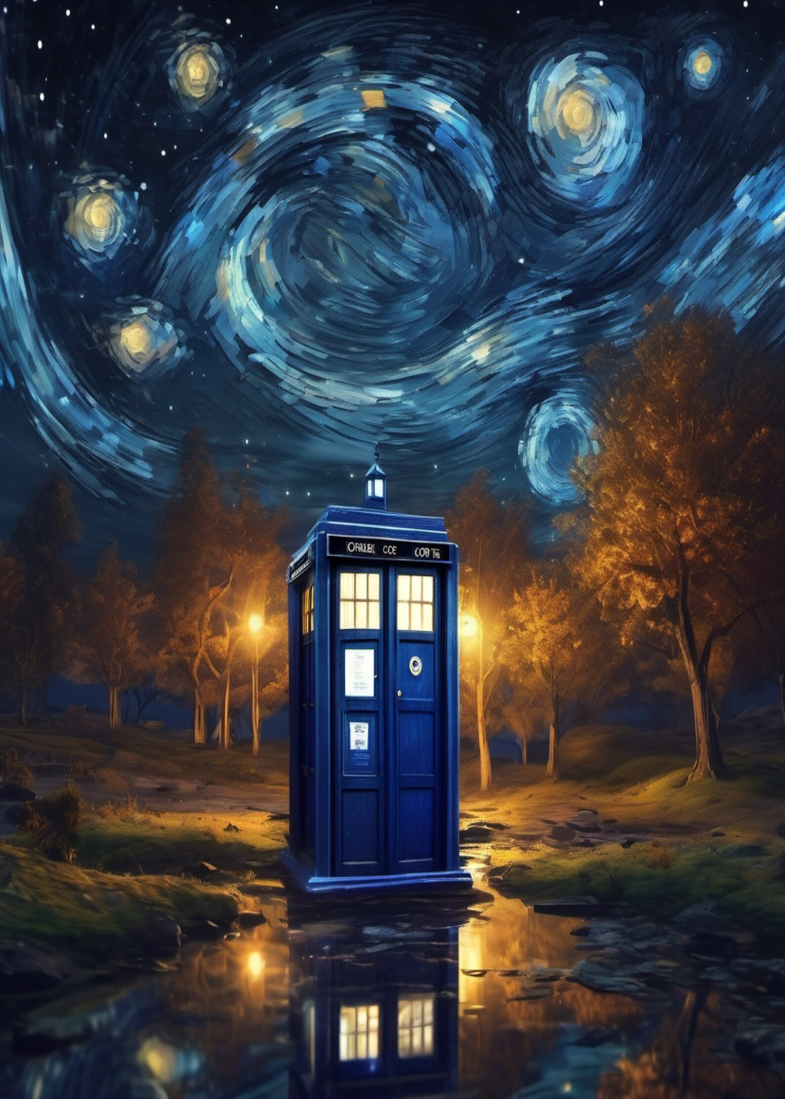 Van Gogh Tardis Starry Night Png Print,van Goth Starry Night Png Poster ...