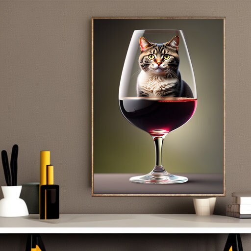 Tabby Cat in Wine Poster , Tabby Cat Wall Art tabby Cat Print tabby Cat ...