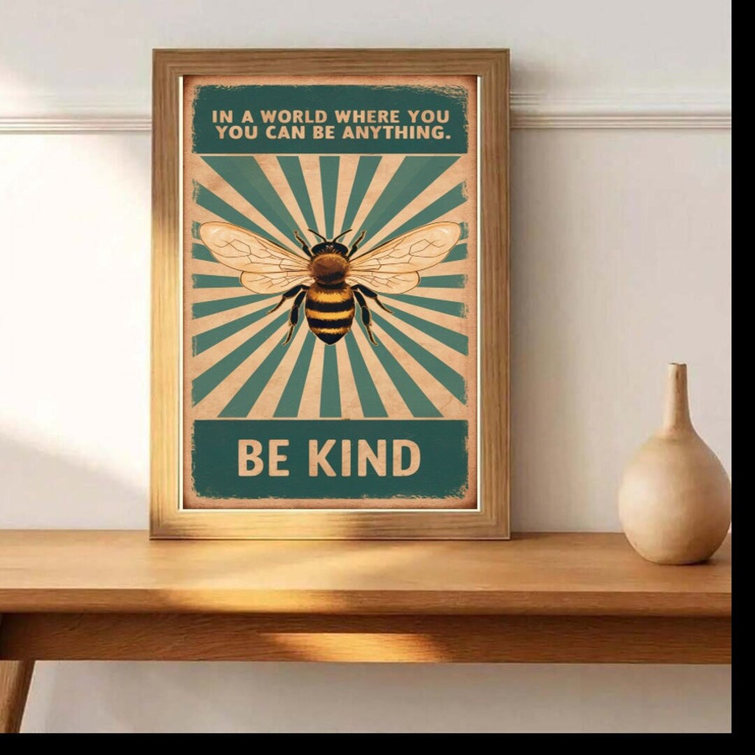 Be Kind Poster, Bee , Honey Bee Art Poster, Honey Bee Print, Vintage ...