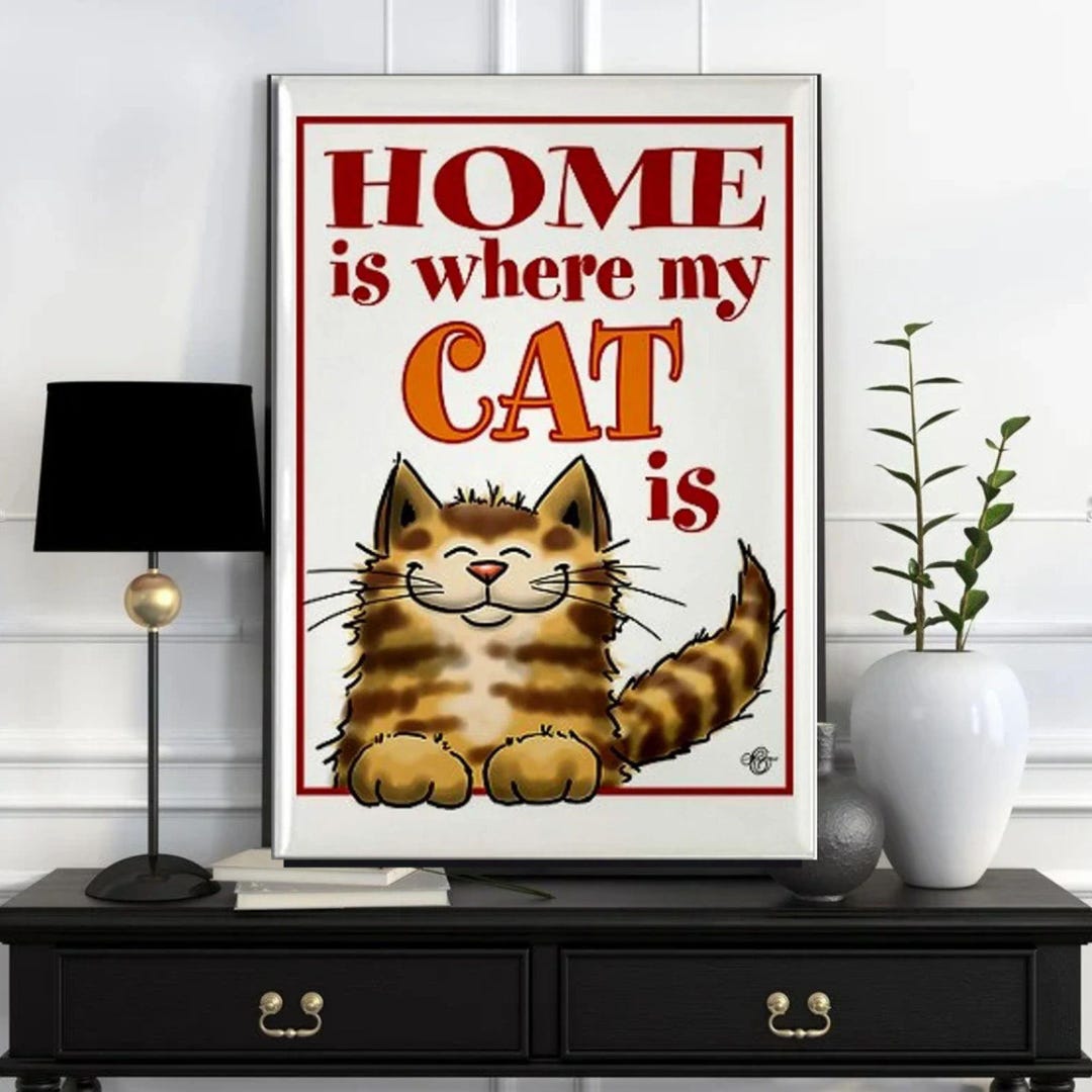 Home is Where My Cat is Black Cat Poster , Black Cat Wall Art - Black ...