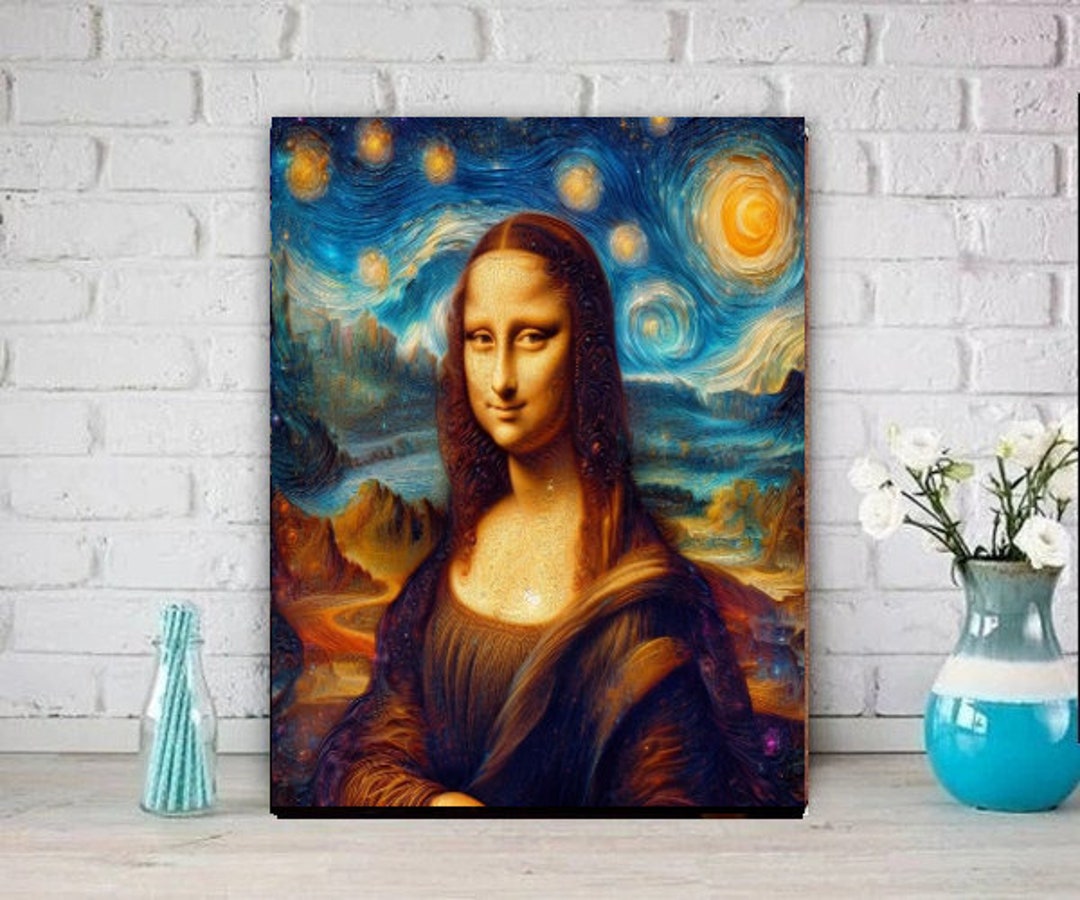 Mona Lisa Starry Night Van Goth Print, Original Oil Painting De Vinci ...