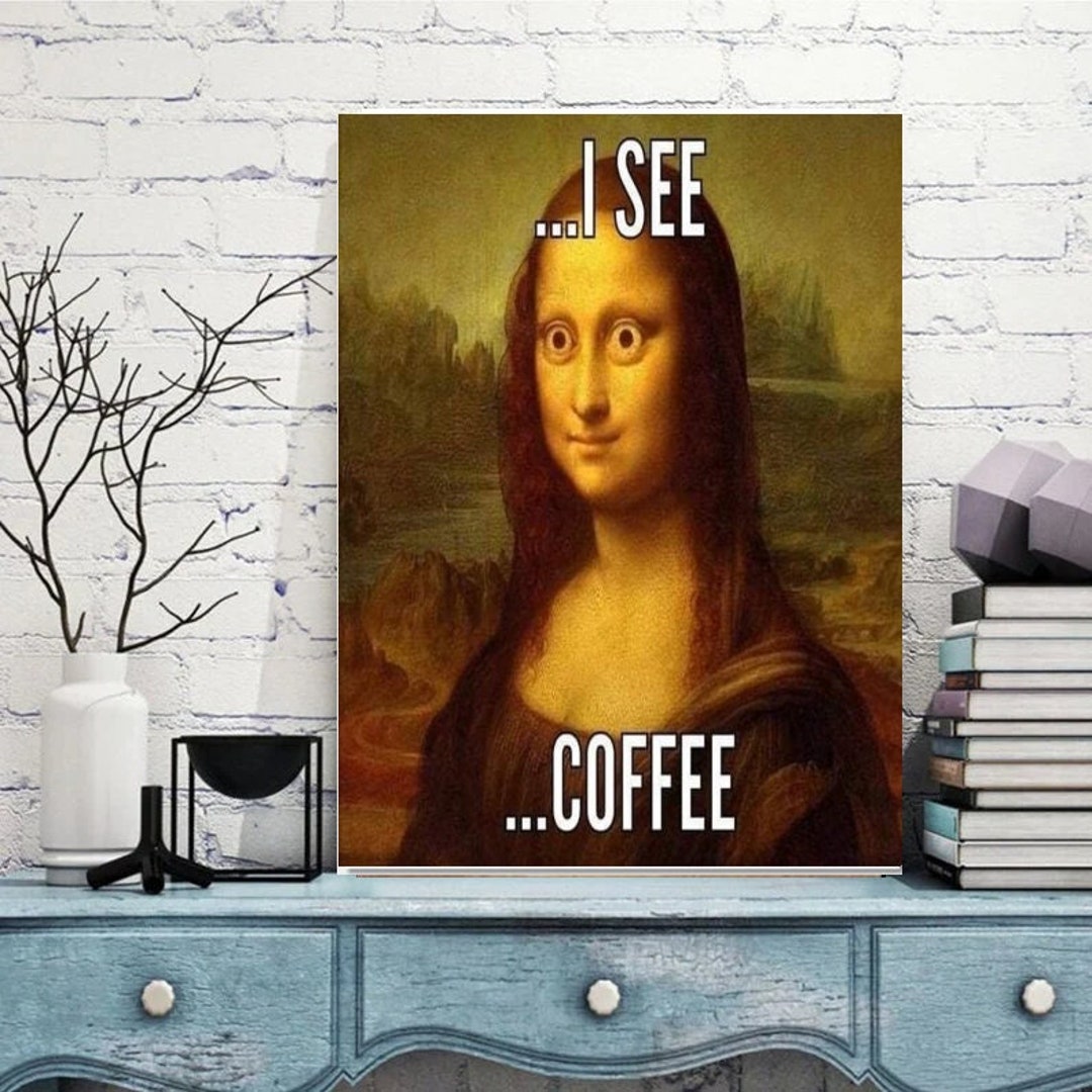 Mona Lisa I See Coffee Print, Original Oil Painting Cat Portrait Poster ...