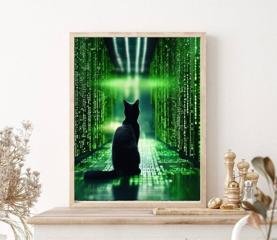 Matrix Cat Art Print ,matrix Rain Code Poster, Matrix Rain Digtial ...