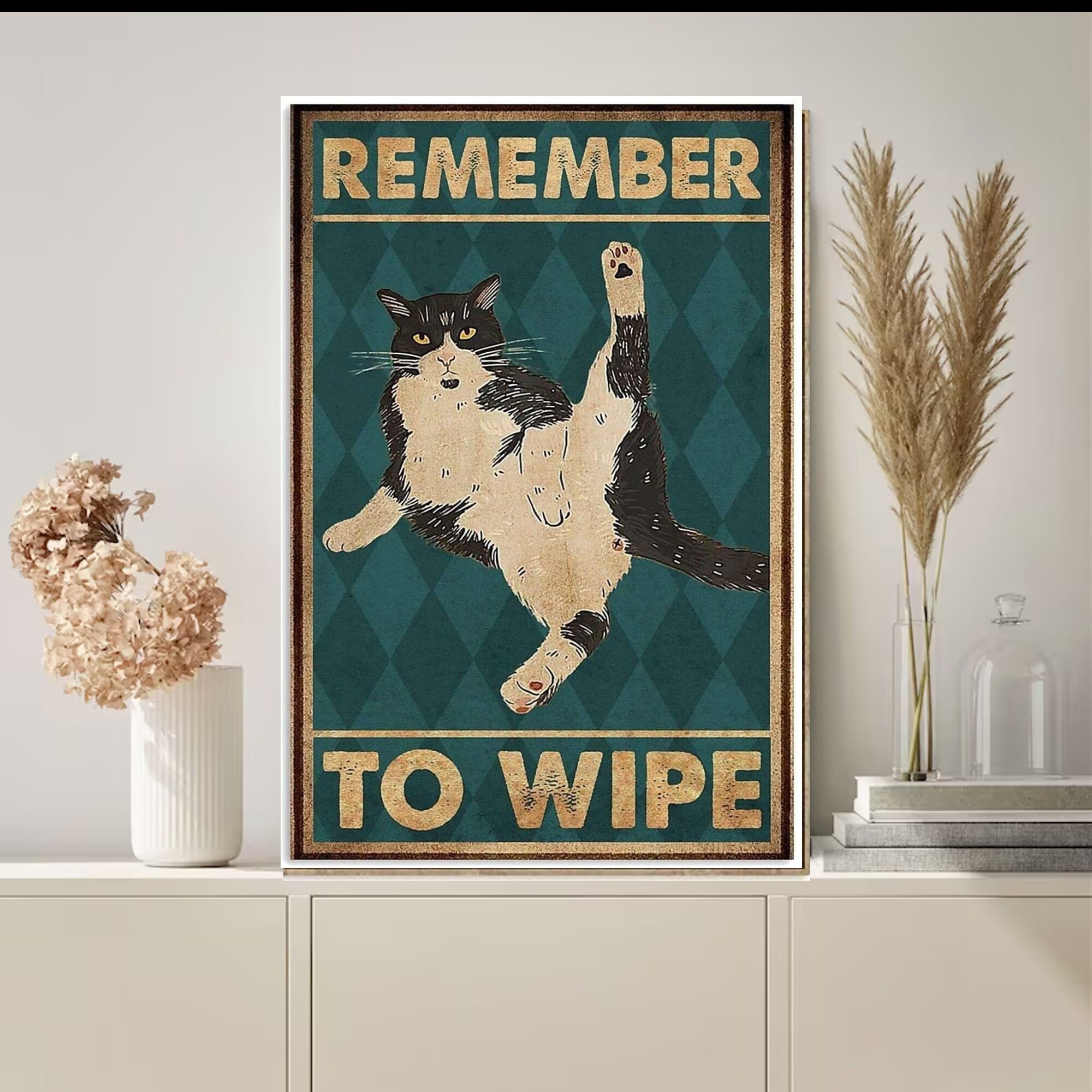 Remember to Wipe black Cat-poster Black Cat Wall Art - Etsy