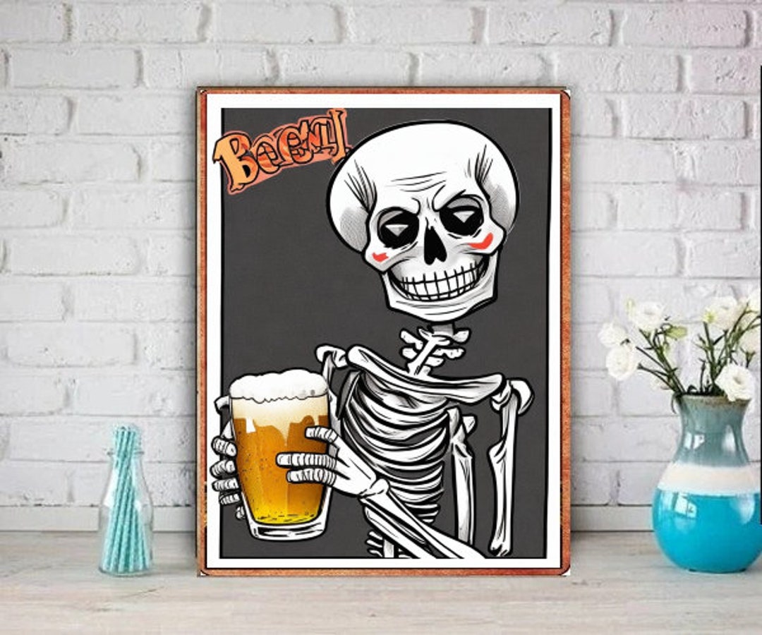 Skeleton Drinking Beer Wall Art , Skull Coffee Art Poster , Skeleton ...