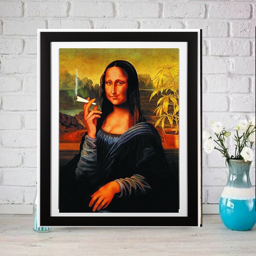 Mona Lisa Smoking a Joint , Svg,png Printable Original Oil Painting Cat Portrait Poster, Vintage ...