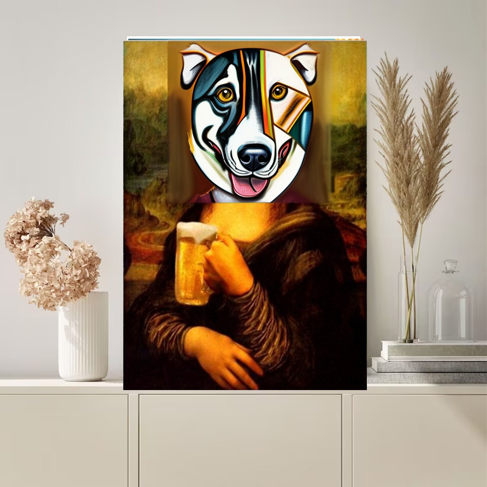 Mona Lisa Dog Print ,png Printable Original Oil Painting Cat Portrait ...
