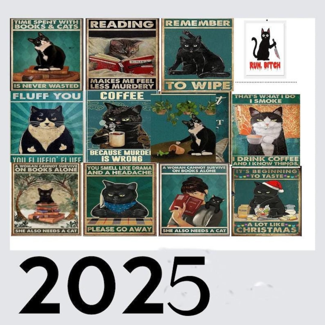 2025wall Calendar, Black Cat Calander Funny , Wall Planner, Home and ...
