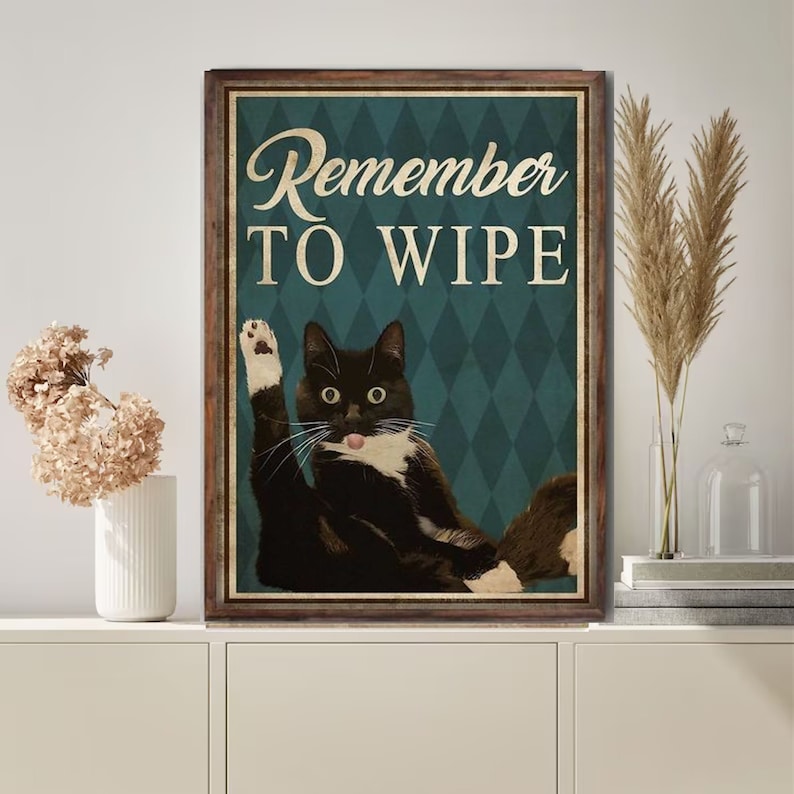 Remember to Wipe black Cat-poster Black Cat Wall Art - Etsy UK