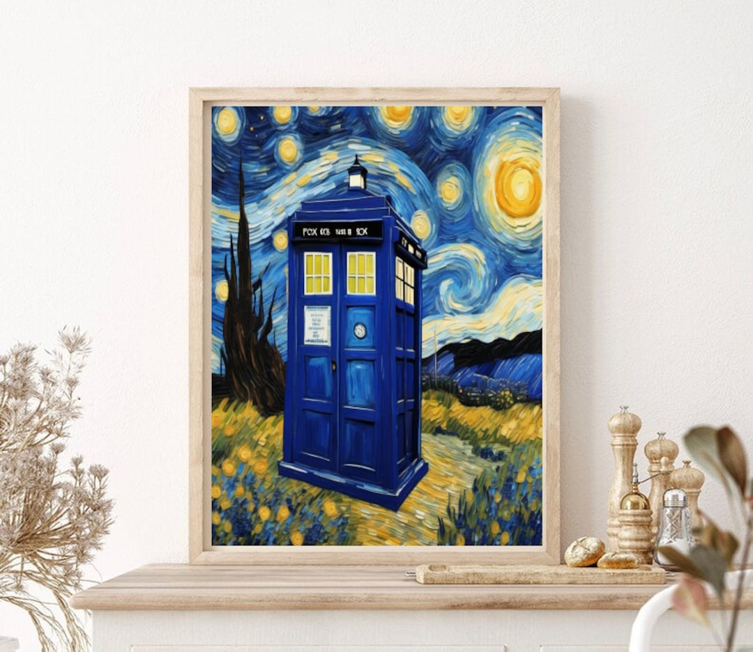Van Gogh Tardis Starry Night Print,van Goth Starry Poster Cafe Terrace ...