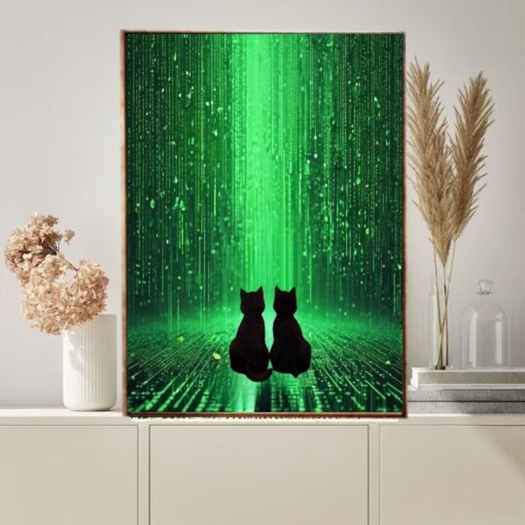 Matrix Cat Art Poster , Matrix Rain Computer Code Cat Wall Art Matrix ...