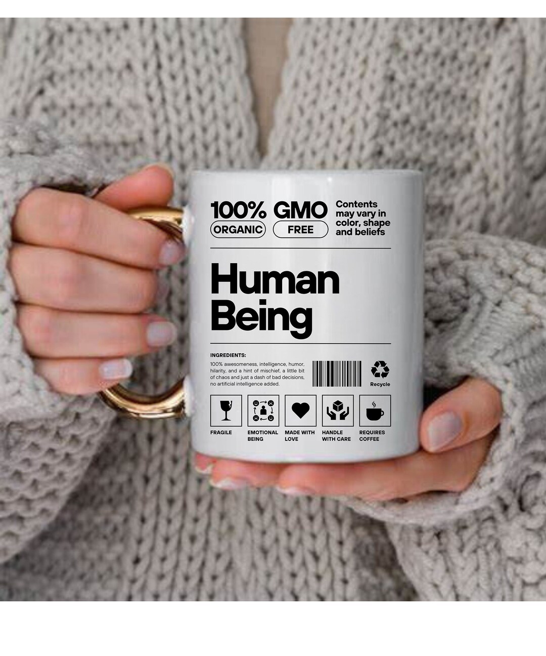 100% Human Being Mug,human Being Label,funny Ceramic Coffee Mug - Etsy