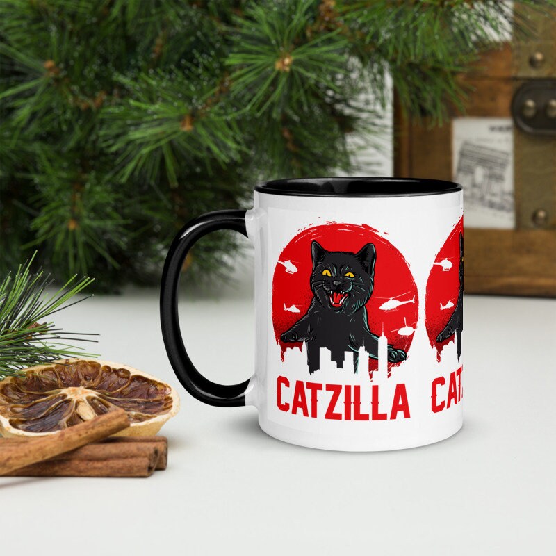 Catzilla Godzilla Funny Cat Mug Black White Coffee Mug Mug - Etsy