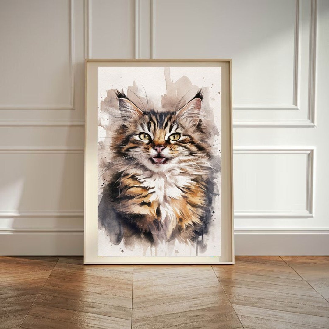 Tabby Watercolour Cat Poster ,tabby Cat Wall Art Tabby Cat Print ...