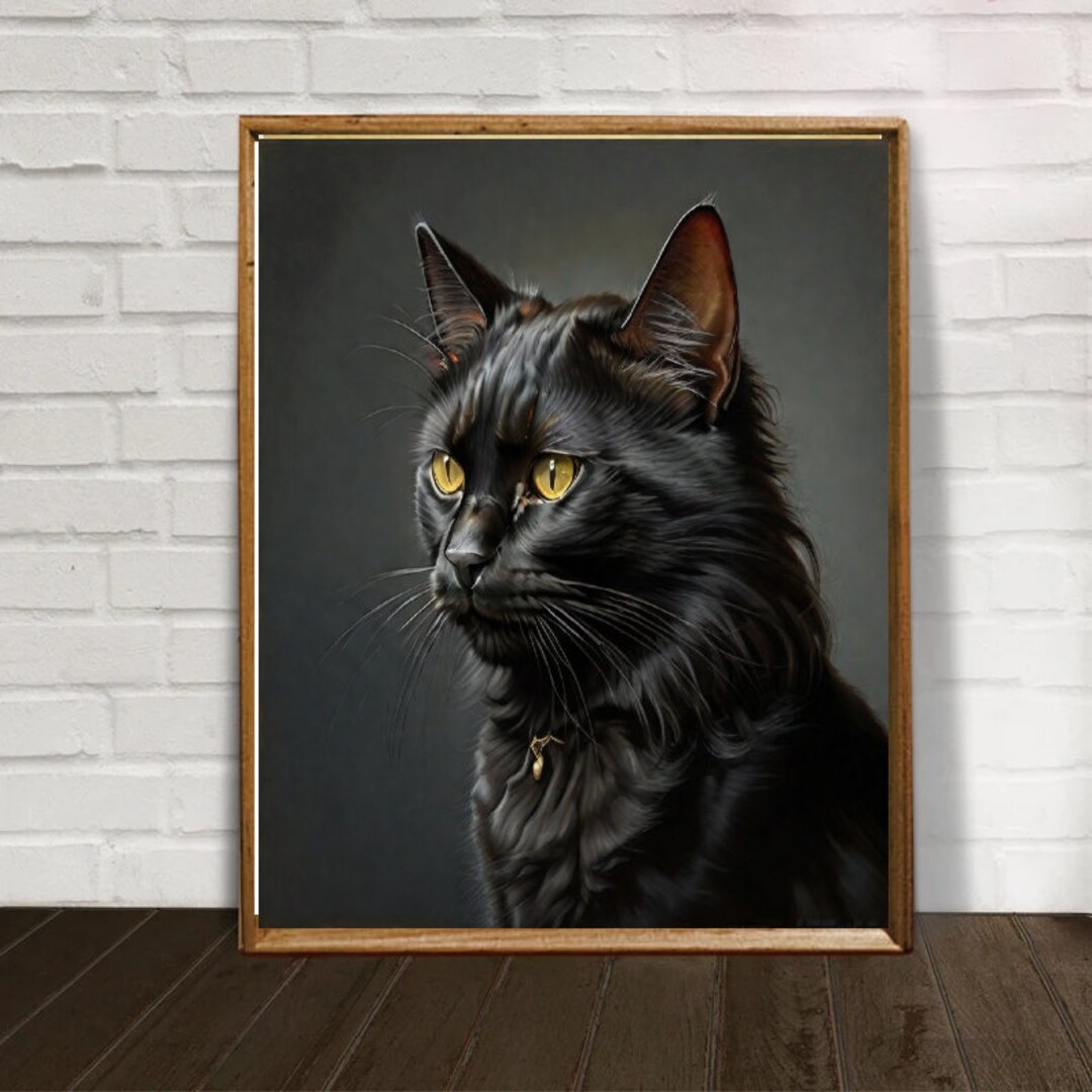 Black Cat Portriat , Cat-poster , Black Cat Wall Art Black Cat Print ...